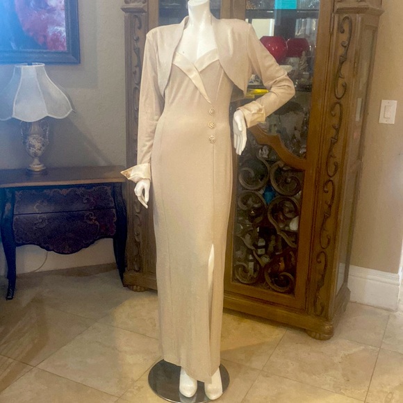 Cache | Dresses | Vintage Cache Gold Body Contouring Gown 2pc Dress Set ...